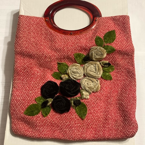 Nova | Bags | Vintage Pink Nova Tweed Bag W Black Neutral Flowers ...